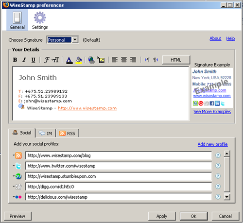 WiseStamp adds customized email signatures on any webmail